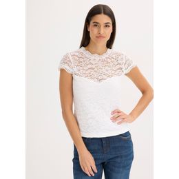 bonprix Dirndlbluse, wei&szlig;, Gr.48, Romantisch und feminin: Dirndlbluse aus Spitze mit Mini-&Auml;mrel und kleinem Stehkragen aus Spitze