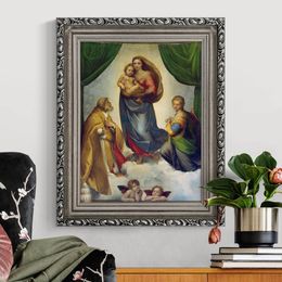 Bilderwelten Leinwandbild mit Barockrahmen Raffael - Die Sixtinische Madonna