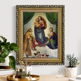 Bilderwelten Bild mit Barockrahmen Antik originell modern Barock bunt - Raffael - Die Sixtinische Madonna - edle Optik Wohnzimmer Schlafzimmer
