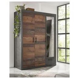 Kleiderschrank Home Affaire "BROOKLYN Schrank, Dreht&uuml;renschrank, Garderobe schwarze Griffe", grau (matera), B:150cm H:201cm T:60cm, Schr&auml;nke, Kleiderschrank, in dekorativer Rahmenoptik