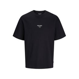 Jack & Jones Rundhalsshirt JACK & JONES "JJEURBAN EDGE STUDIO TEE SS O-NECK NOOS", Herren, Gr. S, schwarz, Jersey, Obermaterial: 100% Baumwolle, bedruckt, weit taillenbedeckt, Rundhals, Shirts Rundhalsshirt, mit Front und Back Print