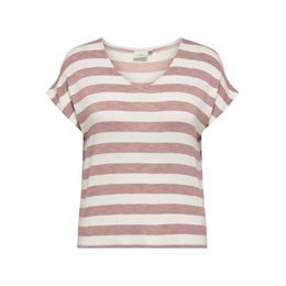 V-Shirt Only CARMAKOMA "CARLIRA LIFE S/S V-NECK TOP JRS NOOS", Damen, Gr. M, adobe rose stripes:cloud dancer, Jersey, Obermaterial: 95% Viskose, 5% Elasthan, gestreift, regular fit normal, V-Ausschnitt, Shirts V-Shirt
