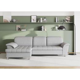 Ecksofa DOMO collection "Franzi Steppung im Sitzbereich B7T/H: 278/162/80 cm, L-Form", silber, B:278cm H:80cm T:171cm, Flachgewebe (100% Polyester);Chenille (100% Polyester), Sofas, Ecksofa, wahlweise mit Bettfunktion, Bettkasten und Kopfteilverstellung