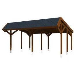 Skan Holz Doppelcarport SKANHOLZ "Harz", braun (nussbaum), B/H/T: 624cm x 219cm x 560cm, Carports, mit schwarzen Schindeln