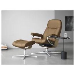 Relaxsessel stressless "Consul", braun (taupe paloma), B:78cm H:97cm T:70cm, Leder PALOMA: PALOMA ist ein durchgef&auml;rbtes Semianilin-M&ouml;belleder mit nat&uuml;rlicher Narbung., Sessel, Relaxsessel, mit Hocker, mit Cross Base, Gr&ouml;&szlig;e S, M & L, Holzakzent Eiche