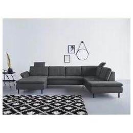 Wohnlandschaft Home Affaire "Birkholm U-Form", grau, B:347cm H:83cm T:226cm, 100% Polyester, Sofas, Wohnlandschaft, Armlehnverstellung, auch in Easy Clean Bezug - mit Wasser zu reinigen