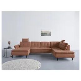 Wohnlandschaft Home Affaire "Birkholm U-Form", braun (haselnuss), B:347cm H:83cm T:226cm, 100% Polyester, Sofas, Wohnlandschaft, Armlehnverstellung, auch in Easy Clean Bezug - mit Wasser zu reinigen