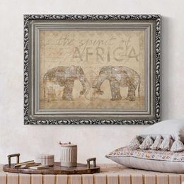 Bilderwelten Bild mit Barockrahmen Antik Tiere Vintage Barock beige - Vintage Collage - Spirit of Africa - Karten Wohnzimmer Schlafzimmer