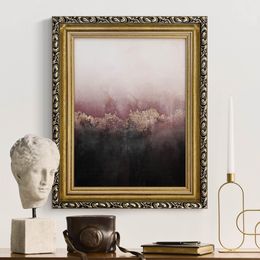 Bilderwelten Bild mit Barockrahmen Antik originell Abstrakt Aquarell rosa - Goldene D&auml;mmerung Rosa - edle Optik Wohnzimmer Schlafzimmer