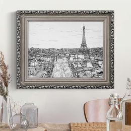 Bilderwelten Bild mit Barockrahmen Antik Stadt Illustration Barock schwarz weiss - Stadtstudie - Paris - Architektur Wohnzimmer Schlafzimmer