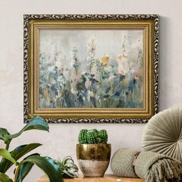 Bilderwelten Bild mit Barockrahmen Antik Blumen modern Barock grau - Rustikaler Garten - Blumenwiese Wohnzimmer Schlafzimmer