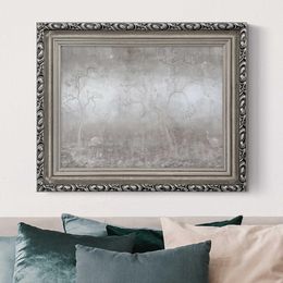 Bilderwelten Bild mit Barockrahmen Antik Wald Vintage Barock weiss - Kraniche auf Waldlichtung - B&auml;ume Wohnzimmer Schlafzimmer