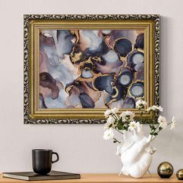 Bilderwelten Bild mit Barockrahmen Antik originell Abstrakt Aquarell gold - Marmor Aquarell mit Gold - edle Optik Wohnzimmer Schlafzimmer
