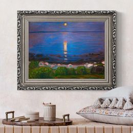 Bilderwelten Leinwandbild mit Barockrahmen Edvard Munch - Sommernacht am Meeresstrand