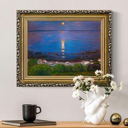 Bilderwelten Bild mit Barockrahmen Antik Strand modern Barock blau - Edvard Munch - Sommernacht am Meeresstrand - Meerblick Wohnzimmer Schlafzimmer