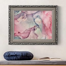 Bilderwelten Leinwandbild mit Barockrahmen Aquarell Pastell Rosa mit Gold