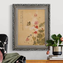 Bilderwelten Leinwandbild mit Barockrahmen Yuanyu Ma - Mohnblumen und Schmetterlinge