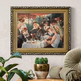 Bilderwelten Bild mit Barockrahmen Antik Tiere Landhaus Barock bunt - Auguste Renoir - Das Fr&uuml;hst&uuml;ck der Ruderer - Hund Wohnzimmer Schlafzimmer