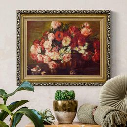 Bilderwelten Bild mit Barockrahmen Antik Blumen modern Barock rot - Auguste Renoir - Stillleben mit Pfingstrosen - Rose Wohnzimmer Schlafzimmer