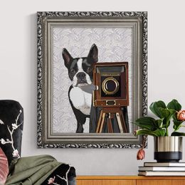 Bilderwelten Bild mit Barockrahmen Antik Tiere Vintage Barock braun - Tierfotograf Terrier - Retro Jugendzimmer