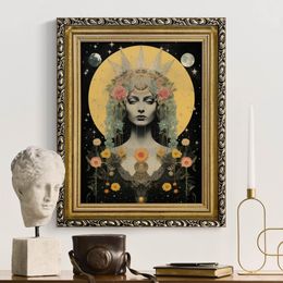 Bilderwelten Bild mit Barockrahmen Antik Spirituell modern Barock schwarz - Surreale Collage Frauenportrait - edle Optik Jugendzimmer