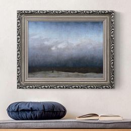 Bilderwelten Bild mit Barockrahmen Antik originell modern Barock blau - Caspar David Friedrich - Der M&ouml;nch am Meer - edle Optik Wohnzimmer Schlafzimmer