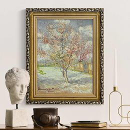 Bilderwelten Bild mit Barockrahmen Antik originell modern Barock gr&uuml;n - Vincent van Gogh - Bl&uuml;hende Pfirsichb&auml;ume - edle Optik Wohnzimmer Schlafzimmer