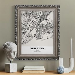 Gerahmtes Leinwandbild Stadtplan New York - Klassik
