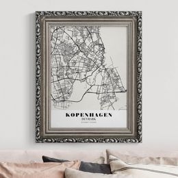Bilderwelten Bild mit Barockrahmen Antik Weltkarte modern Barock schwarz weiss - Stadtplan Kopenhagen - Klassik - D&auml;nemark Jugendzimmer