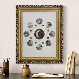 Bilderwelten Bild mit Barockrahmen Antik originell Abstrakt Barock gold - Mondphasen Abstrakt Gold - edle Optik Wohnzimmer Schlafzimmer
