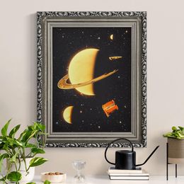 Gerahmtes Leinwandbild Retro Collage - Die Ringe des Saturn