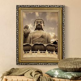Gerahmtes Leinwandbild Gro&szlig;er Buddha Sepia