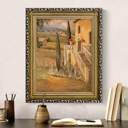Bilderwelten Bild mit Barockrahmen Antik Natur modern Barock beige - Italienische Landschaft - Haustreppe - Italien Wohnzimmer Schlafzimmer