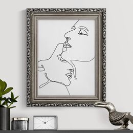 Bilderwelten Leinwandbild mit Barockrahmen Line Art Z&auml;rtliche Gesichter Schwarz Wei&szlig;