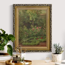 Bilderwelten Leinwandbild mit Barockrahmen Camille Pissarro - Ein Rosengarten
