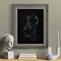 Gerahmtes Leinwandbild Line Art Frauen Gesichter Schwarz