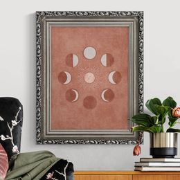 Bilderwelten Bild mit Barockrahmen Antik Spirituell Vintage Barock braun - Boho Mondphasen mit Sonne - Retro Wohnzimmer Schlafzimmer