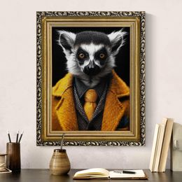 Bilderwelten Bild mit Barockrahmen Antik Tiere Digital Art Barock orange - Lemur im Anzug - Affe Jugendzimmer