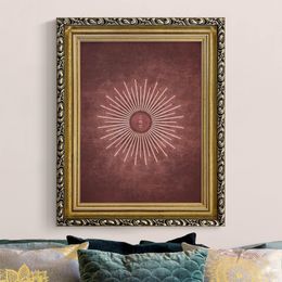 Bilderwelten Bild mit Barockrahmen Antik Spirituell Vintage Barock braun - Boho Sonne II - Retro Wohnzimmer Schlafzimmer