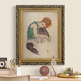 Gerahmtes Leinwandbild Egon Schiele - Sitzende Frau mit hochgezogenem Knie