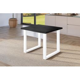 Esstisch 80x80 cm Baumkante Holz Grau-Optik U-Gestell Metall wei&szlig; JULIUS