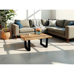 Couchtisch gerade Kanten 100&times;55 cm Mangoholz rough massiv U-Gestell schwarz NADIA