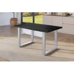 Esstisch 160x85 cm Baumkante Holz Grau-Optik U-Gestell Metall silber JULIUS