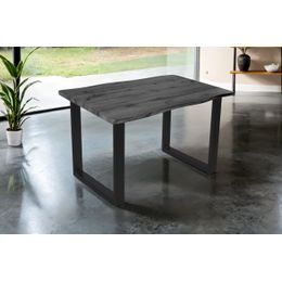 Esstisch 140x80 cm Baumkante Holz Grau-Optik U-Gestell Metall schwarz JOSY