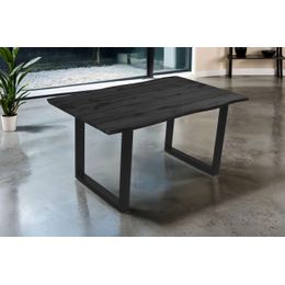 Esstisch 160x85 cm Baumkante Holz Grau-Optik U-Gestell Metall schwarz JOSY