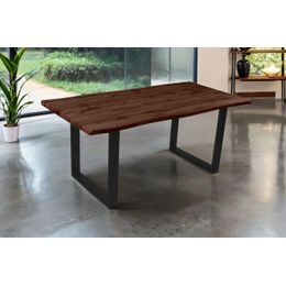 Esstisch 180x90 cm Baumkante Holz Nussbaum-Optik U-Gestell Metall schwarz JOSY