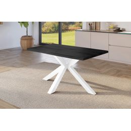Esstisch 120x80 cm Baumkante Holz Grau-Optik Spider-Gestell Metall wei&szlig; JULIUS