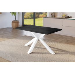Esstisch 160x85 cm Baumkante Holz Grau-Optik Spider-Gestell Metall wei&szlig; JULIUS