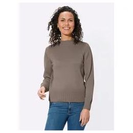 Stehkragenpullover Casual Looks "Pullover", Damen, Gr. 52, grau (taupe, meliert), 50% Baumwolle, 50% Polyacryl, meliert, unifarben, figurumspielend, Pullover Stehkragenpullover