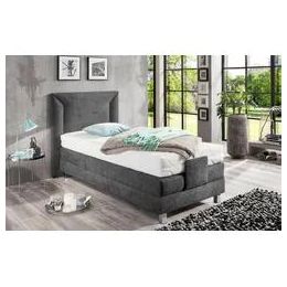 Boxbett, grau (anthrazit), B:114cm L:214cm, Bezug der Obermatratze: 100% Polyester, abnehmbar und waschbar bis 60C;Box und Kopfteil: Mikrovelours (100% Polyester), Westfalia Schlafkomfort, Komplettbetten, Boxspringbett, mit Motor